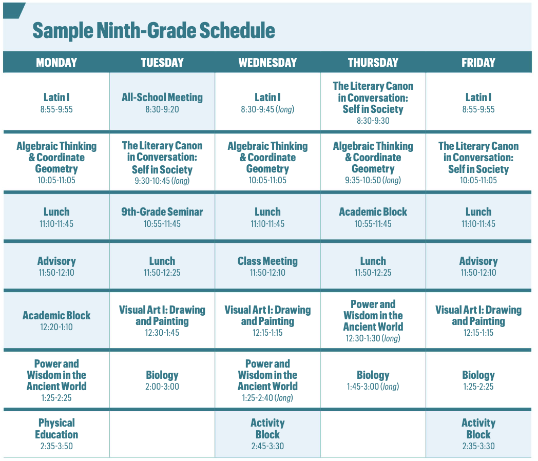 Sample Schedules | Boston University Academy